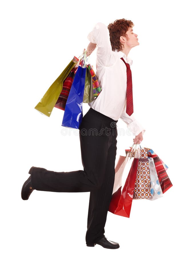 Happy Man with Shopping Bag Run. Stock Image - Image of looking ...