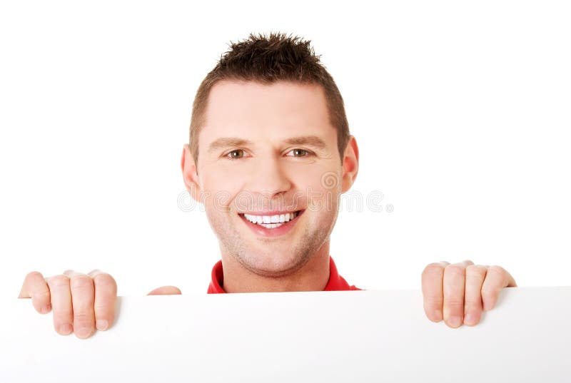 Happy Man Showing and Displaying Placard Stock Photo - Image of people ...