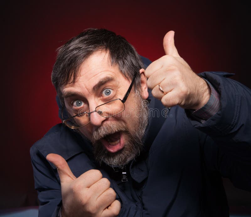 Happy Man Shows Ok Sigh on a Red Stock Image - Image of cheerful ...