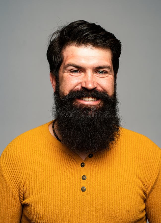 Happy Man Smile Face. Barber with Long Beard and Moustache in ... Happy Man Smile Face. Barber with Long Beard and Moustache in ...