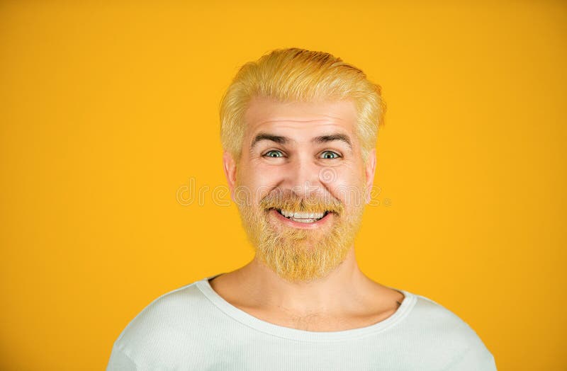 Happy Man Smile Face. Blonde Hipster with Long Beard and Moustache in ... Happy Man Smile Face. Blonde Hipster with Long Beard and Moustache in ...