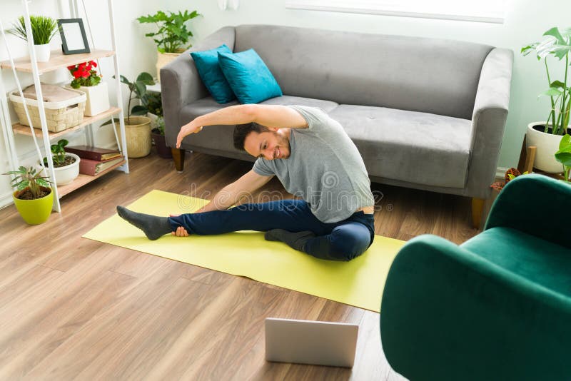 Hispanic Man Enjoying a Yoga Exercise at Home Stock Image - Image of ...