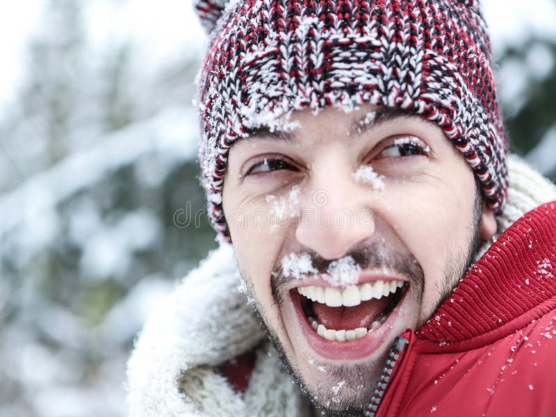Happy Man with Snow in His Face Stock Photo - Image of head, snow: 43751986