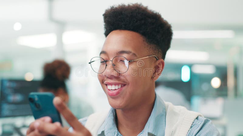 Happy Man Software Developer And Design With Phone For App Testing Research Or Coding At