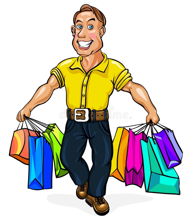 Happy Man Spectacled with Packages in Hand Stock Vector - Illustration ...