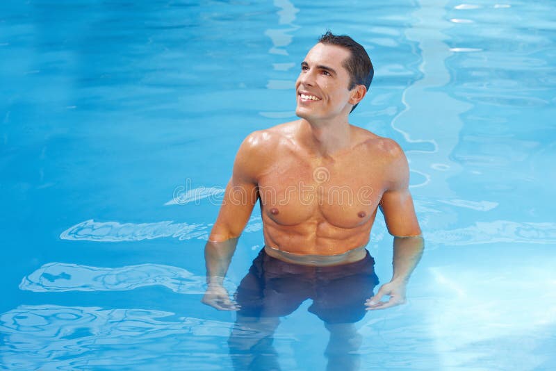 Happy Man Standing in Blue Water Stock Photo - Image of person ...