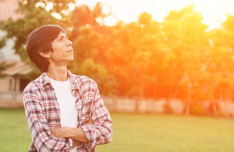 Happy Man Standing in Garden. Stock Photo - Image of cheerful, outdoors ...
