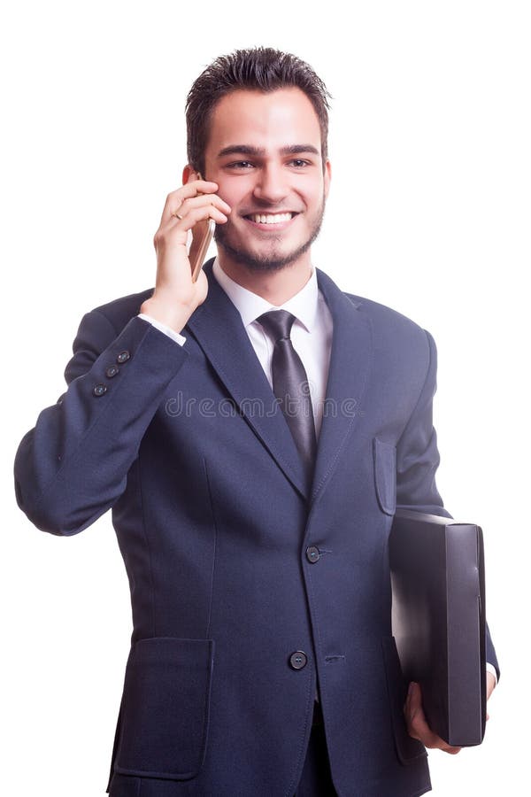 Happy Man in Suit with Phone and Folder Stock Image - Image of file ...