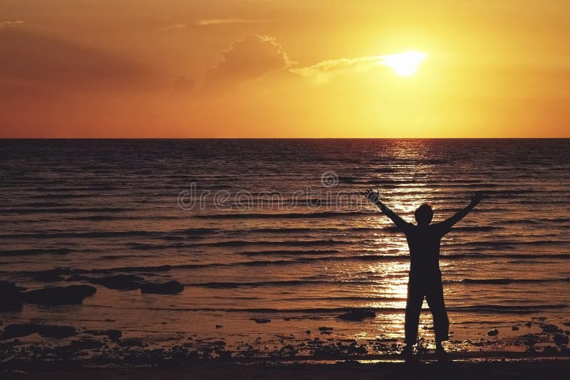 Happy Man at the Sunset Beach Stock Image - Image of inspiration ...