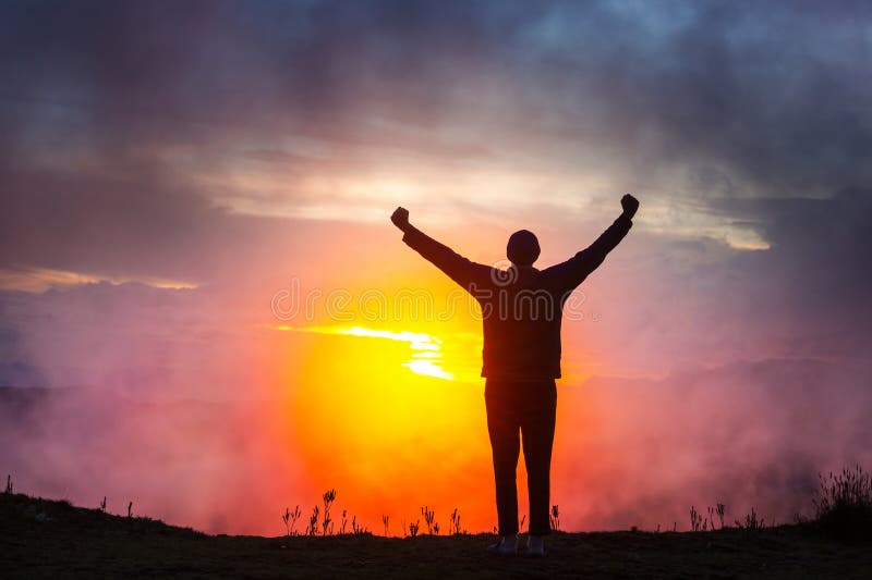 Happy man on sunset stock photo. Image of scenic, twilight - 282403802