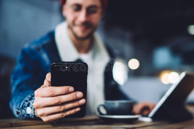Happy Man Surfing Internet in Modern Digital Gadge Stock Image - Image ...