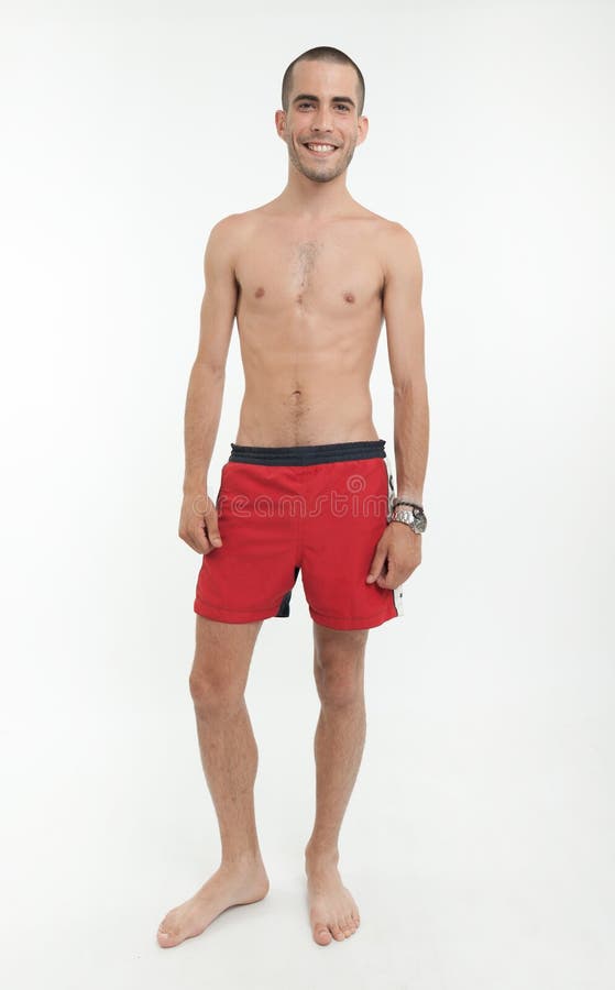 Happy Man in Swimming Trunks Stock Photo - Image of muscular, shirtless ...
