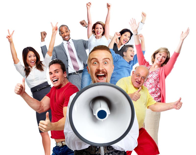 Happy Man Talking in Loud-hailer. Stock Photo - Image of people ...