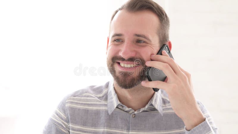 The Happy Man Talking on Phone for Work Stock Image - Image of ...