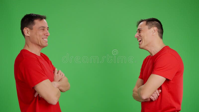 Happy Man Talking To Himself on Green Screen Stock Video - Video of ...