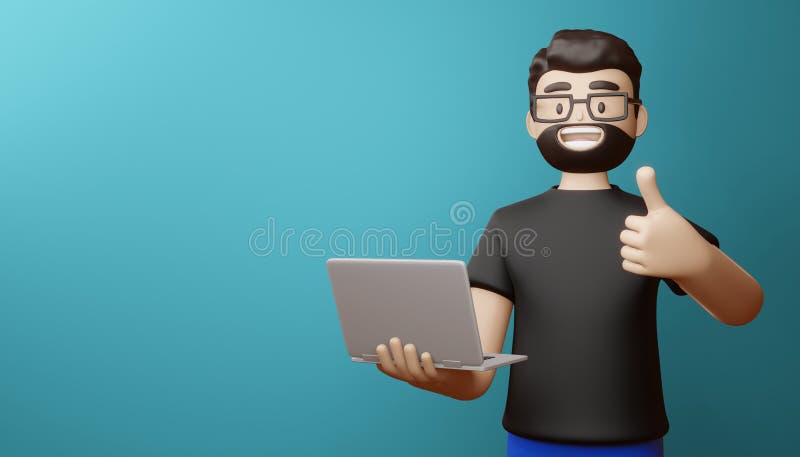 Happy Man Thumbs Up with Notebook, 3d Rendering Stock Illustration ...