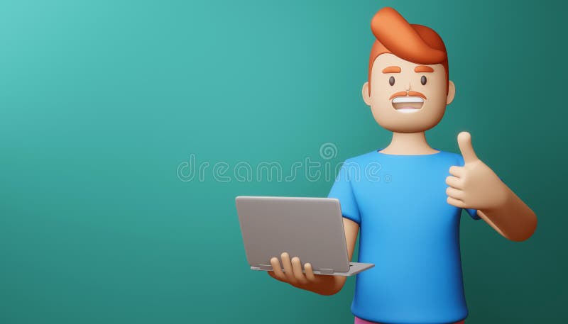 Happy Man Thumbs Up with Notebook, 3d Rendering Stock Illustration ...
