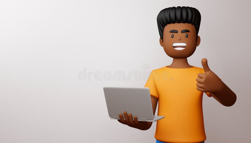 Happy Man Thumbs Up with Notebook, 3d Rendering Stock Illustration ...