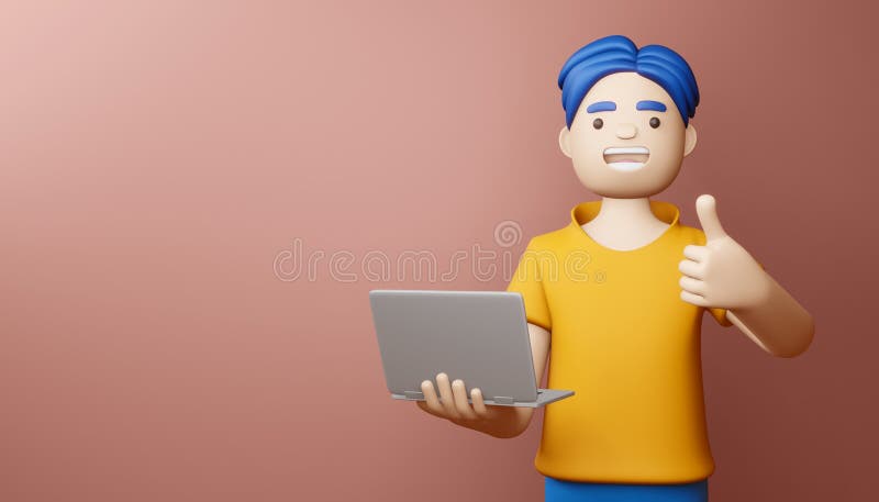 Happy Man Thumbs Up with Notebook, 3d Rendering Stock Illustration ...
