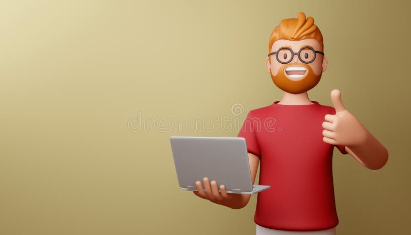 Happy Man Thumbs Up with Notebook, 3d Rendering Stock Illustration ...