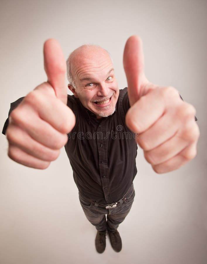 Happy Man and Thumbs Up in Wideangle Stock Image - Image of successful ...