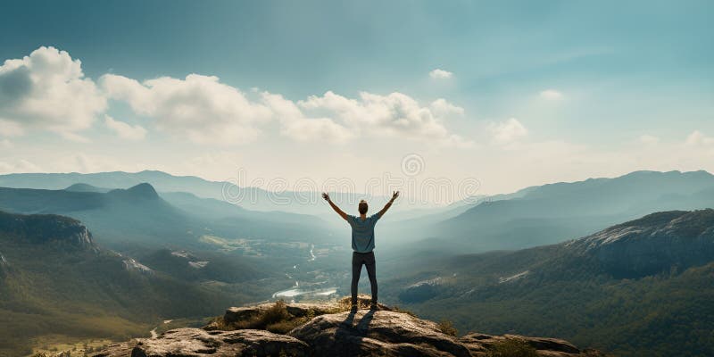 Happy Man at the Top of the Mountain a Motivational and Achievement ...