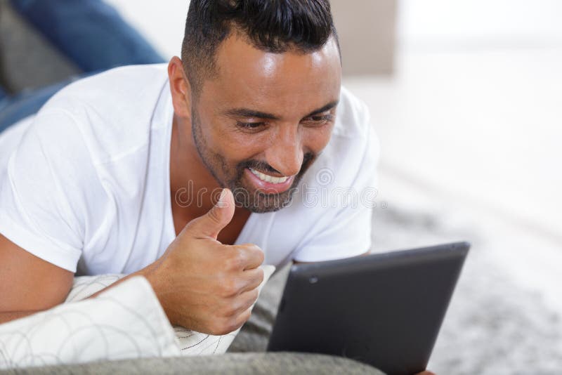 Happy Man Using Digital Tablet Stock Image - Image of successful, stand ...