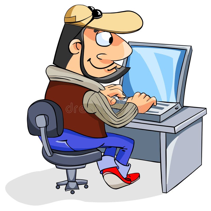 Cartoon Man Working at Computer Stock Vector - Illustration of work ...