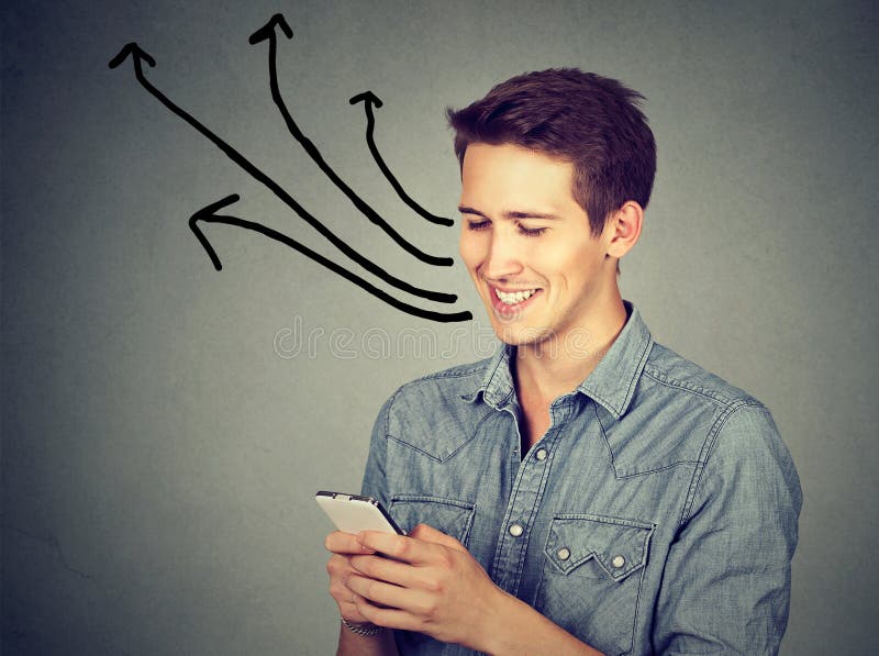 Happy Man Using Mobile Phone Texting Sending Messages Stock Image ...