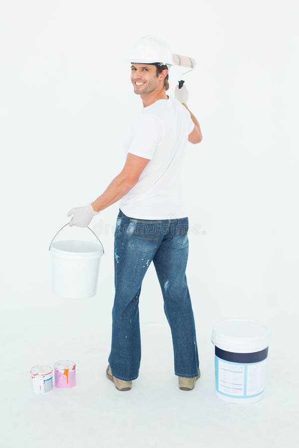 Man Wearing Helmet Using Paint Roller Stock Photos - Free & Royalty ...