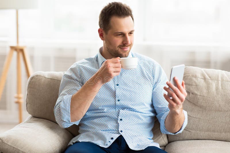 Happy Man Using Smart Phone for Video Call Stock Image - Image of ...