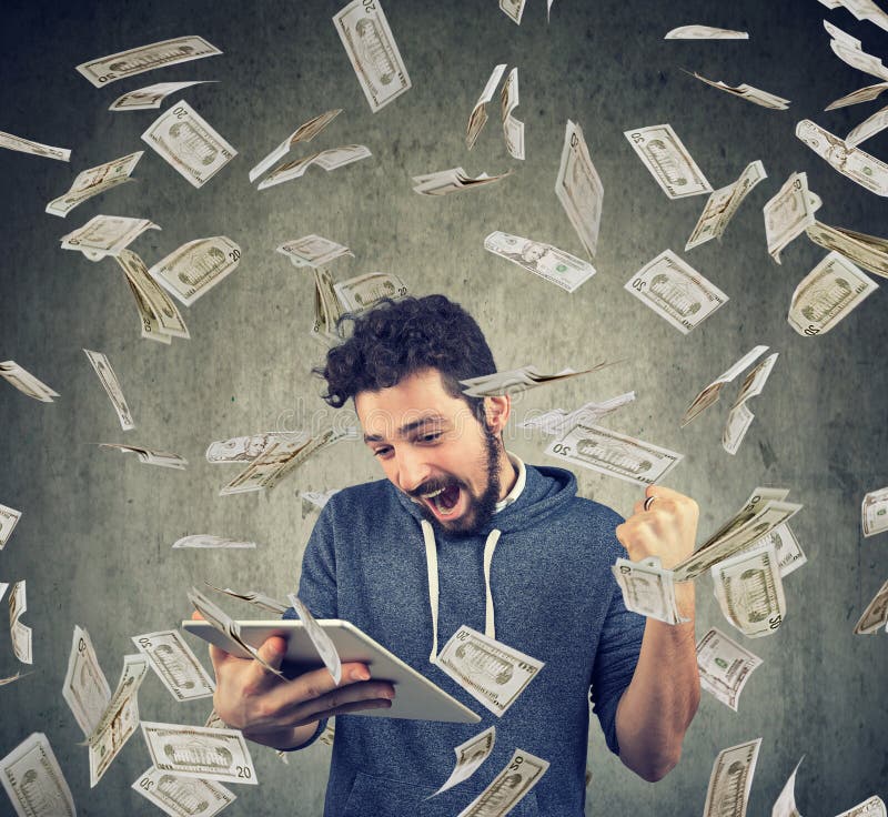 Successful Man with Tablet Under Money Rain Stock Image - Image of ...