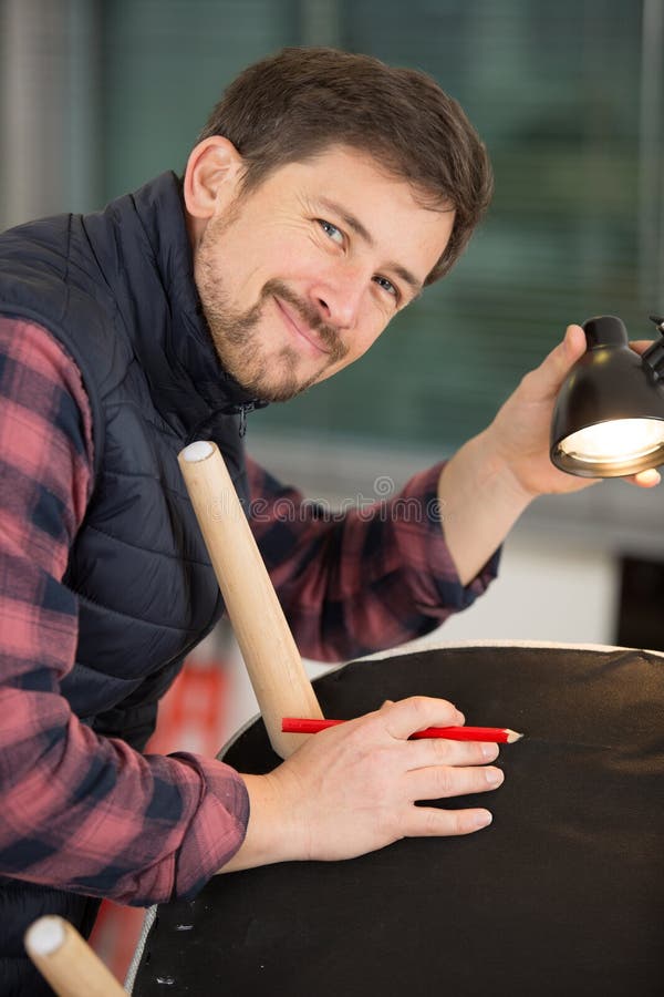 Happy Man Using Tools To Fix Chair Stock Image - Image of adjustable ...