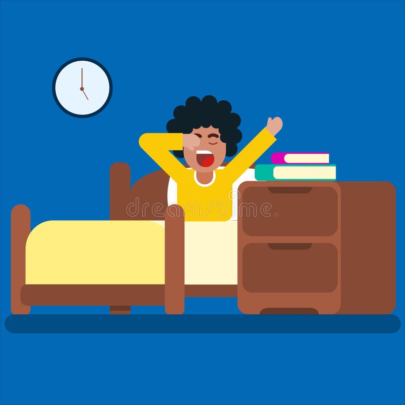 Happy Man Waking Up in the Morning. Flat Style Vector Illustration ...