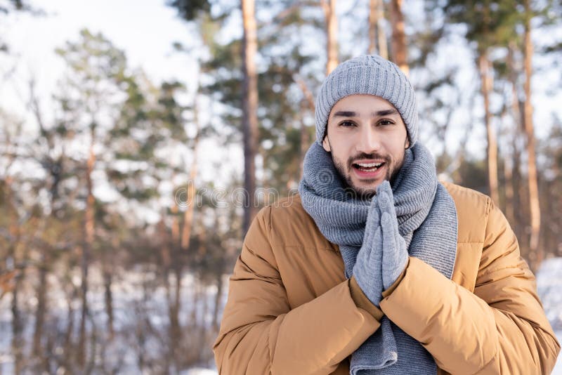 Happy Man in Warm Clothes Standing Stock Photo - Image of caucasian ...