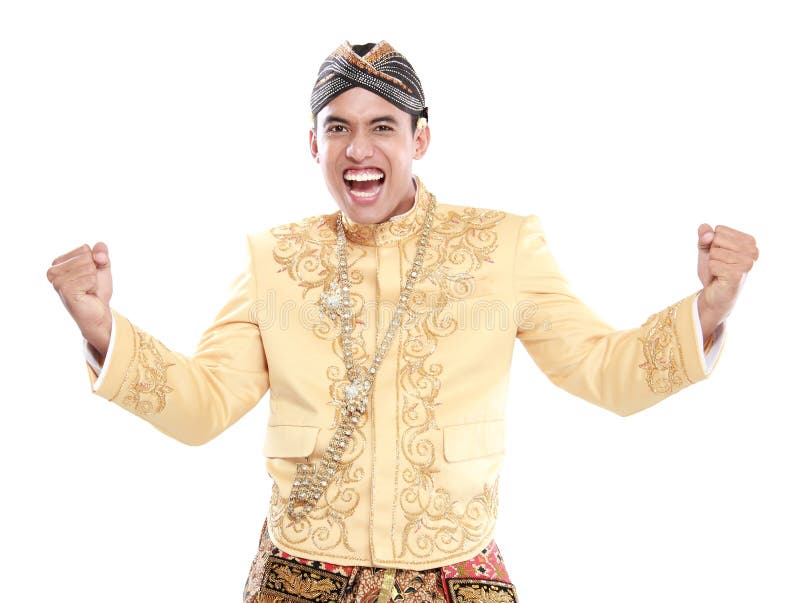 Happy Traditional Java Wedding Couple with Laptop Stock Photo - Image ...