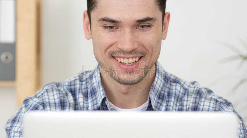 Happy Man at Work, Working on Laptop Stock Photo - Image of portrait ...