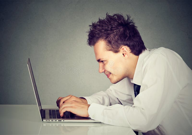 Happy Man Working on Computer Thinking Dreaming Has Many Ideas Stock ...