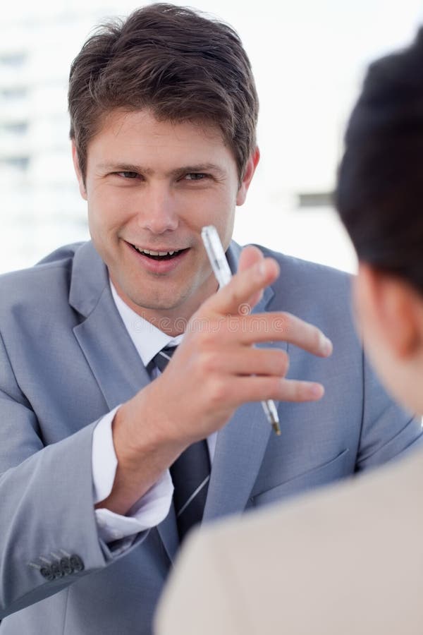 A Happy Manager Interviewing a Female Applicant Stock Photo - Image of ...
