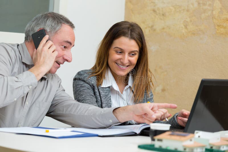 Happy Manager and Woman in Office Enviroment Stock Image - Image of ...