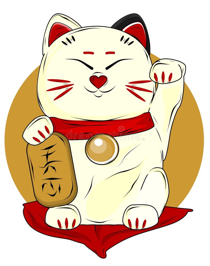 Maneki-neko cartoon stock illustration. Illustration of inviting ...