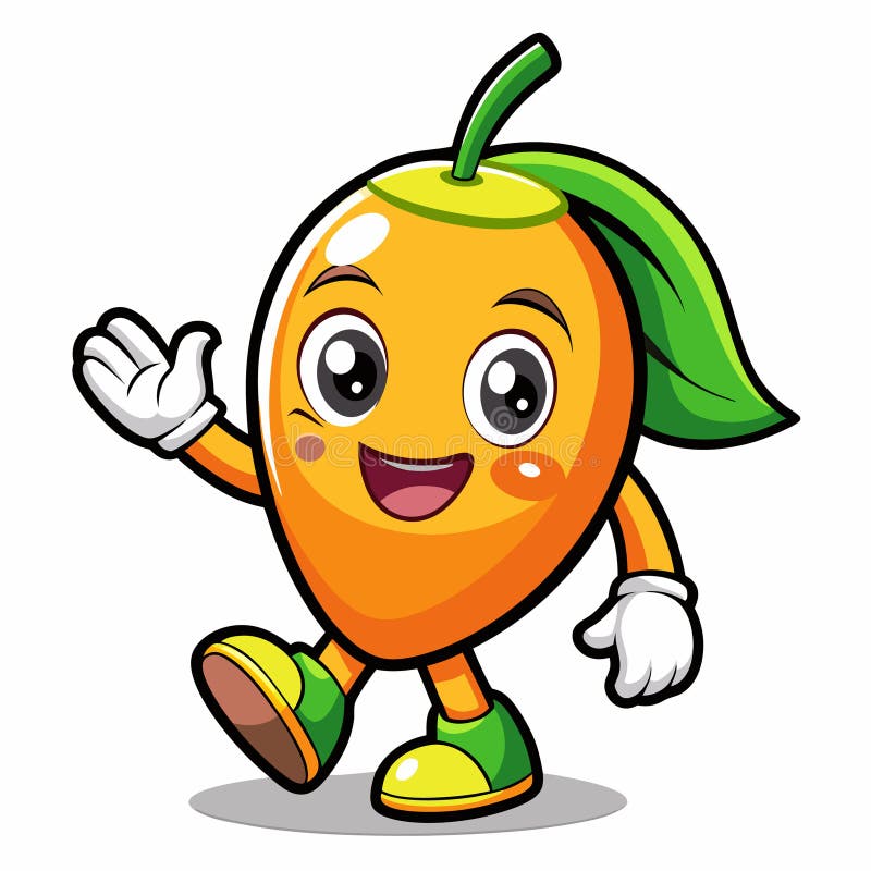 Happy Mango Cartoon Character Waving and Walking Stock Vector ...
