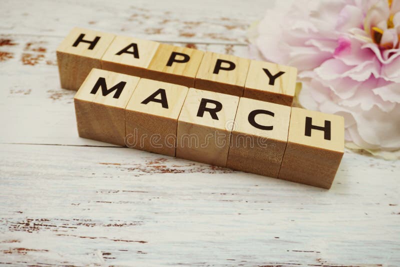 Happy March Alphabet Letters on Wooden Background Stock Photo - Image ...