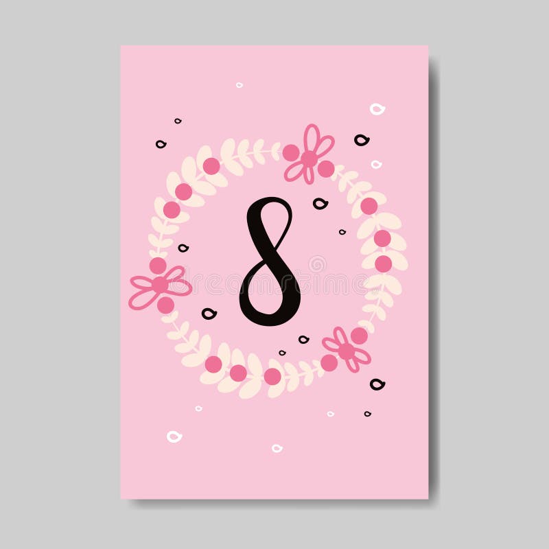 Happy 8 March Cute Doodle Greeting Card Background Design Stock Vector ...