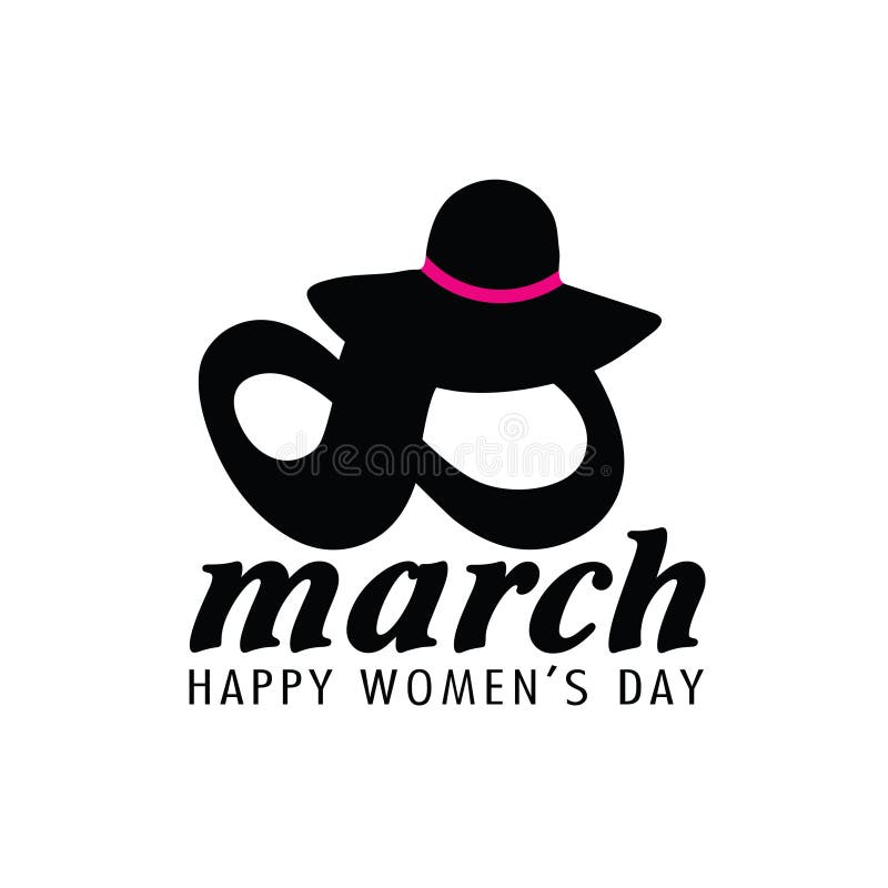 Happy 8 March Icon with Hat Illustration in Black Stock Vector ...