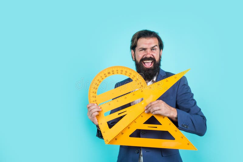Happy Math Man Teacher Use Protractor and Triangle Tool, School Formal ...