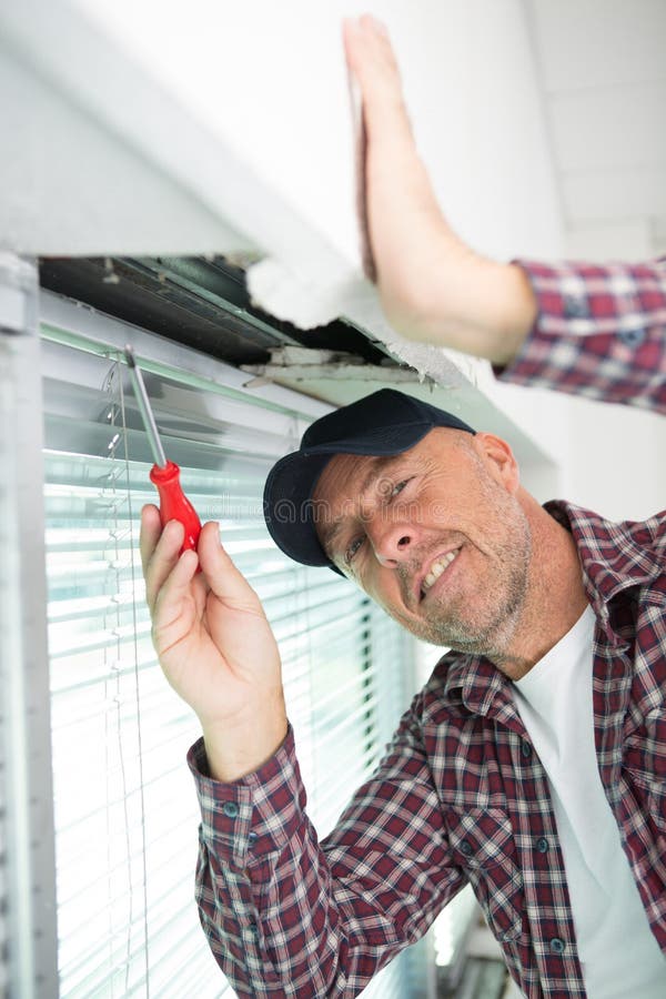 Mature Man Fixing Old Desktop Computer Using Screwdriver Stock Photo ...
