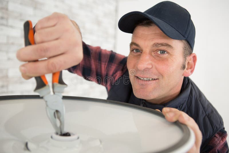 Happy Mature Man in Fixing Chair Stock Image - Image of comfortable ...