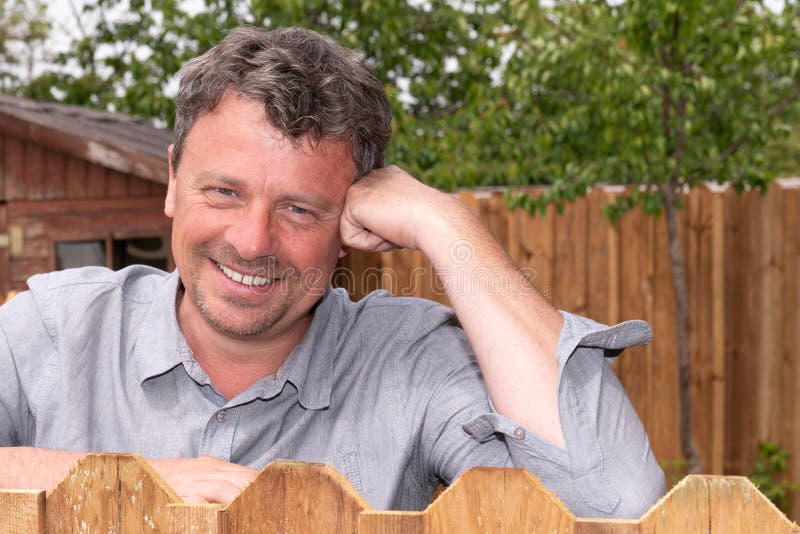 Happy Mature Man Standing in Garden Park Stock Photo - Image of leisure ...