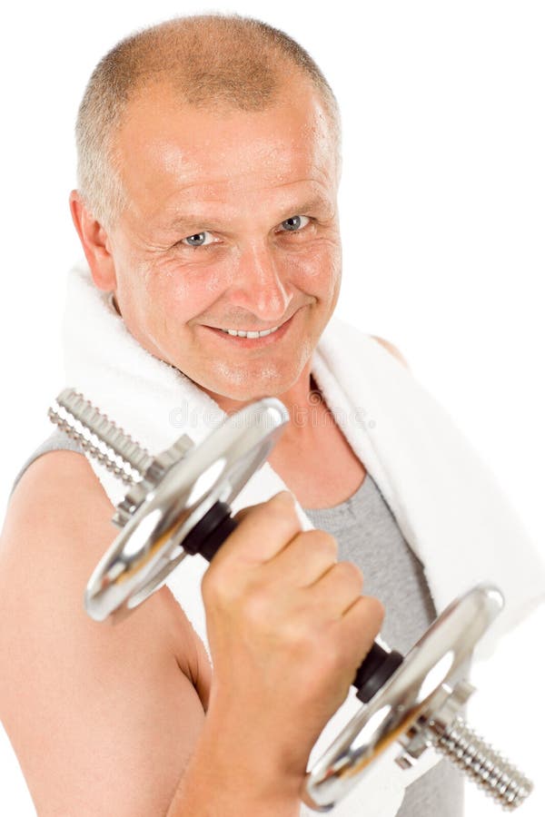 Happy Mature Man Working Out with Dumbbells Stock Photo - Image of ...